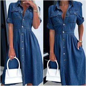 BellanBlue | Dresses | Light Wash Denim Jean Button Down Midi Dress ...
